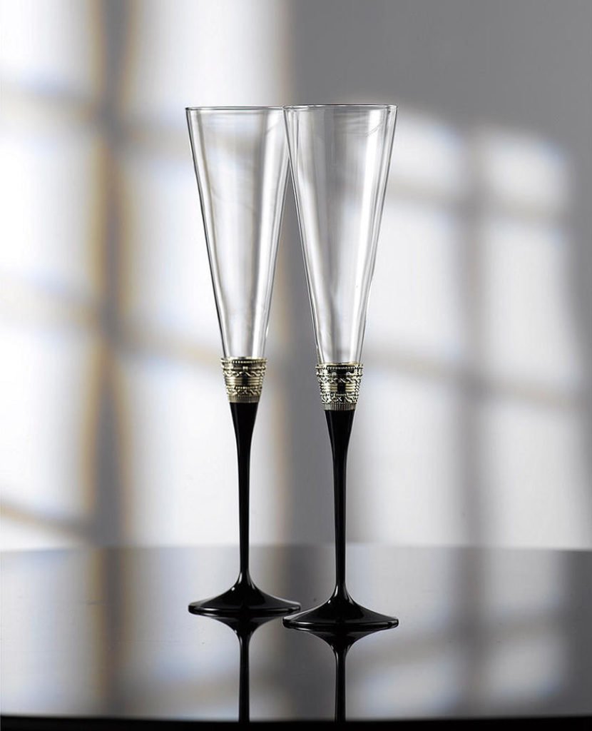 Festive barware: contemporary champagne glasses, flutes and saucers ...